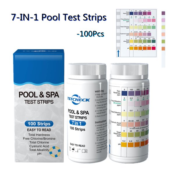 Vinmall Swimming Pool Test Strips, 7 in 1 Pool Shock Pool Hardness Chl ...